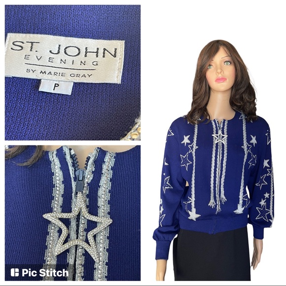St. John | Jackets & Coats | St John Evening Embellished Bluesilver ...